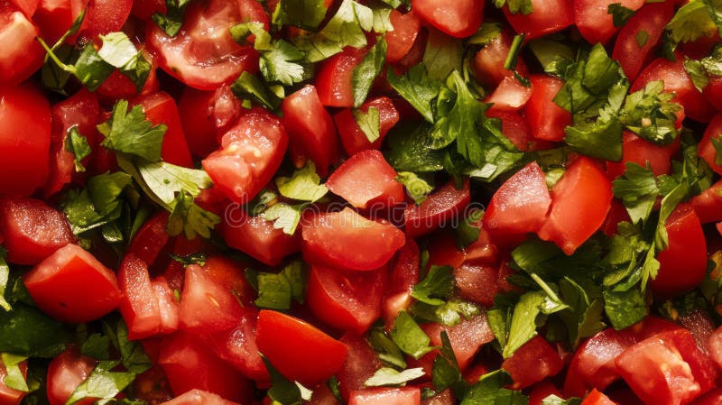 Vibrant Fresh Salsa with Diced Tomatoes and Parsley - Close-up Texture ...
