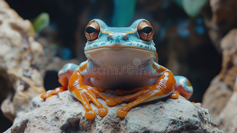 Vibrant Frog Perched on a Rock Stock Image - Image of jungle, blue ...