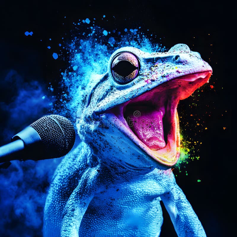 A Vibrant Frog Singing into a Microphone Stock Illustration ...