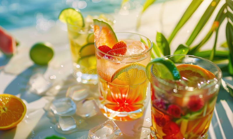 Vibrant Fruit Cocktails on a Tropical Beach Setting Stock Image - Image ...