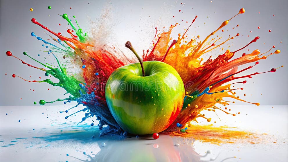 Vibrant Fruit Explosion a Green Apple Surrounded by a Multicolored ...