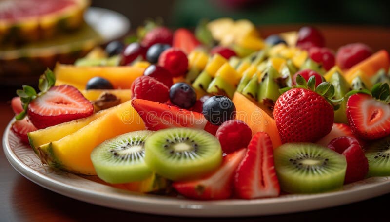 Vibrant Fruit Salad with Healthy, Organic, Multi Colored Berries and ...