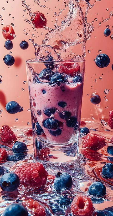 A Vibrant Fruit Smoothie Splashes in a Glass, Surrounded by Floating ...