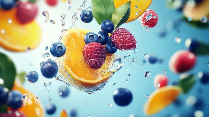 Vibrant Fruit and Water Splash Photography Stock Illustration ...