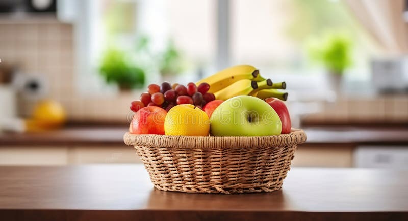 Vibrant Fruits Arranged in a Kitchen Basket Display. Generative AI ...