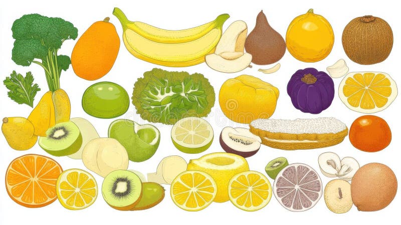 Vibrant Fruits & Vegetables Stock Illustration - Illustration of grapefruit, healthy: 365355549