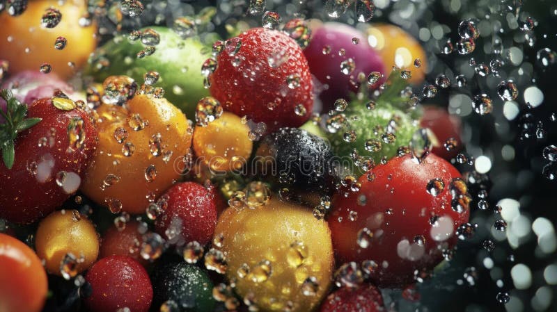 Vibrant Fruits and Vegetables in a Watery Splash Stock Image - Image of ...
