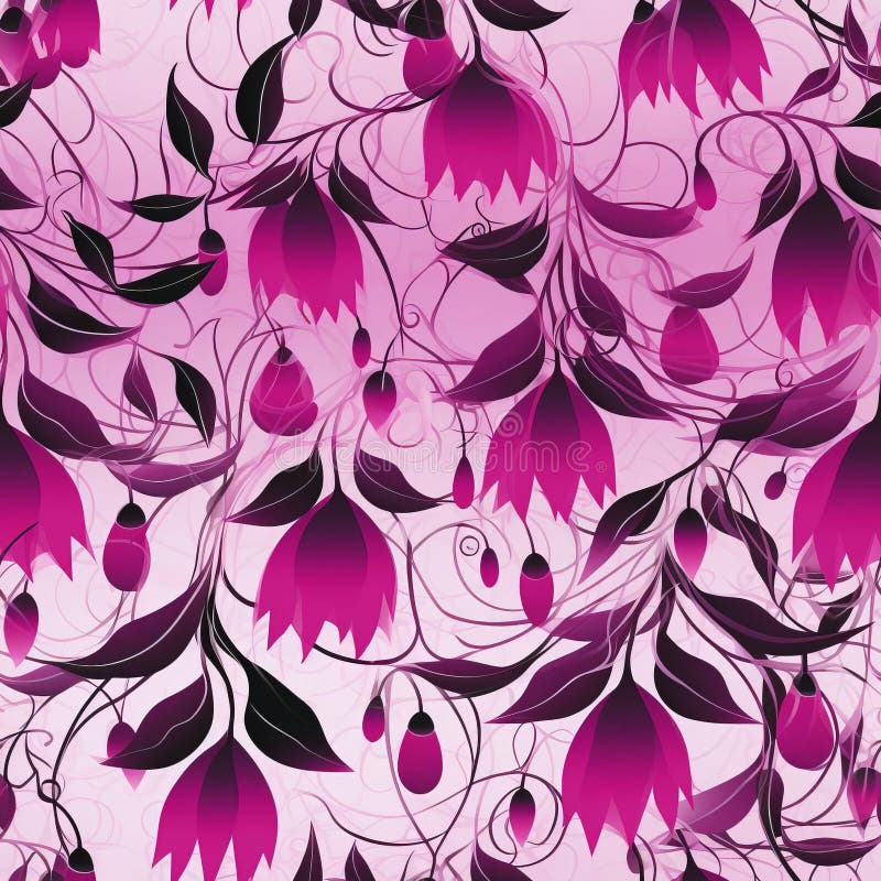 Vibrant Fuchsia Floral Pattern with Whimsical Hand-drawn Design Stock ...