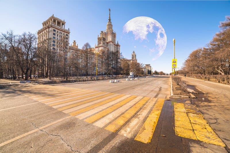 Vibrant Full Moon Collage of Famous Russian Unversty Campus Stock Photo ...