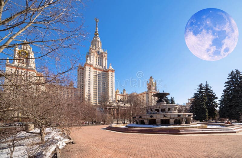 Vibrant Full Moon Collage of Famous Russian Unversty Campus Stock Photo ...
