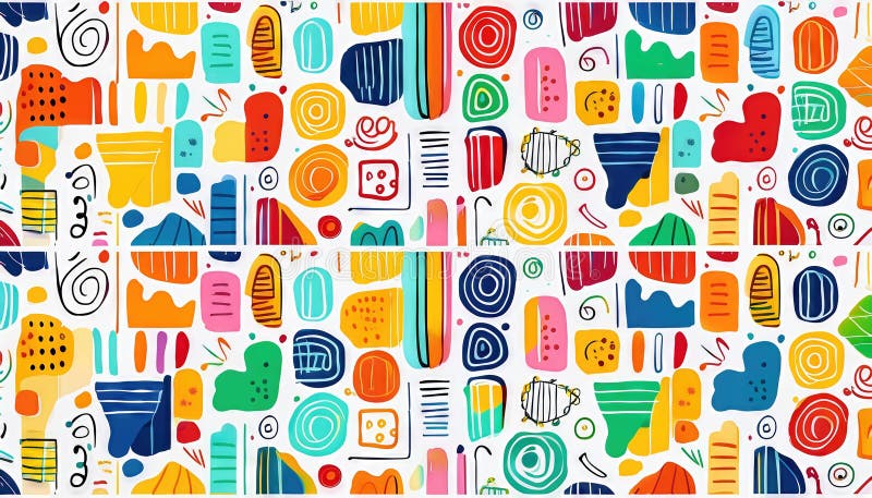Vibrant Fun Seamless Pattern Collection, Showcasing a Bold Collage of ...