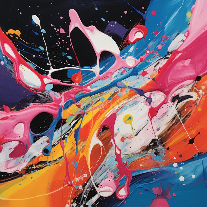 Vibrant Futurism Abstract Painting with Colored Splashes Stock ...