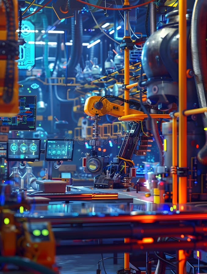 Vibrant Futuristic AI Powered STEM Makerspace with Intricate Technical ...