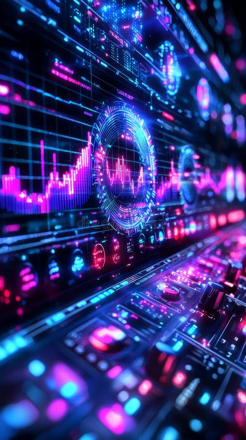 Neon Synthwave Control Panel, Futuristic Interface Stock Illustration ...