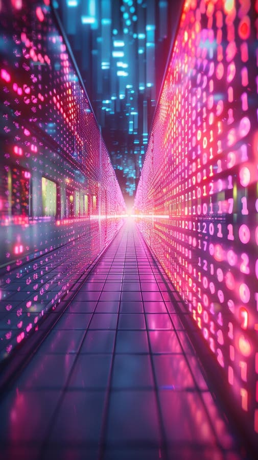 Futuristic Digital Corridor Binary Code Glowing Lights Stock Photos ...