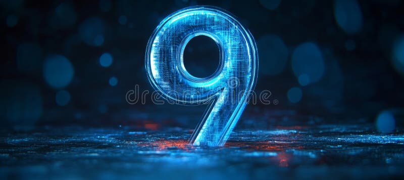 Vibrant Futuristic Digital Number 9 Emerging from a Cyber Surface with ...