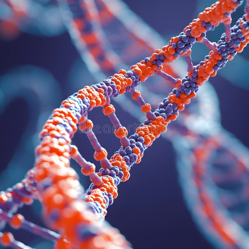 A Vibrant, Futuristic DNA Double Helix with Glowing, Textured Molecular ...