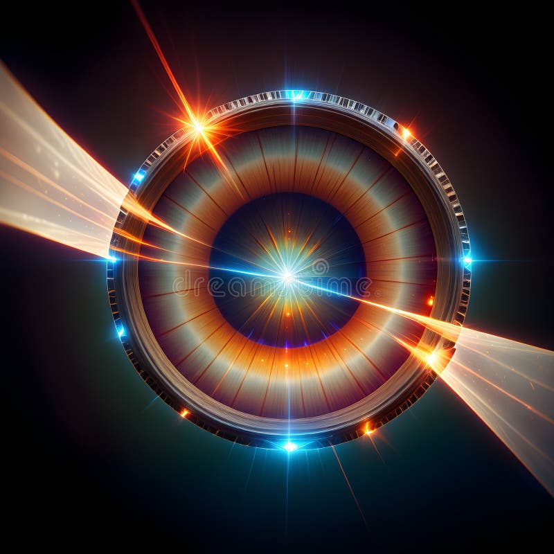 Futuristic Glowing Lens with Radiant Beams Stock Illustration ...
