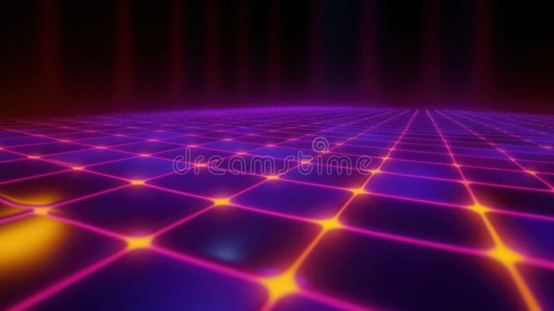 A Vibrant, Futuristic Landscape with Glowing Grid Patterns and Colorful ...