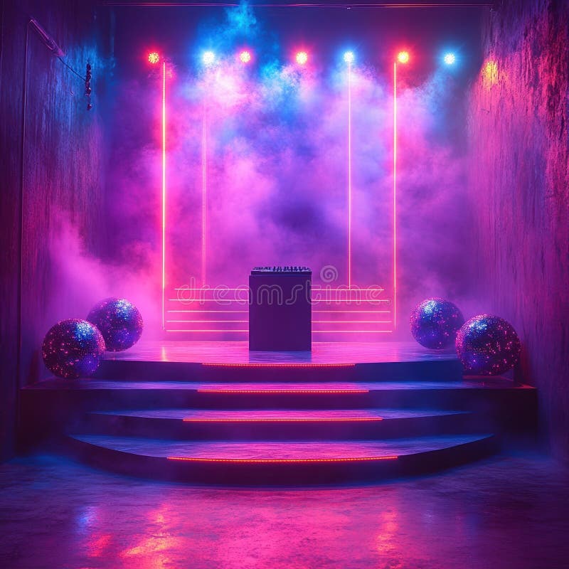 A Vibrant, Futuristic Nightclub or DJ Performance Setting with a Raised ...