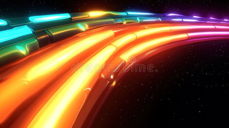 A Vibrant, Futuristic Pathway of Glowing Lights Against a Starry ...