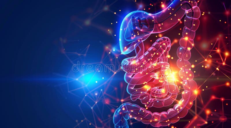 Futuristic Illustration of Human Digestive System with Glowing Abstract ...