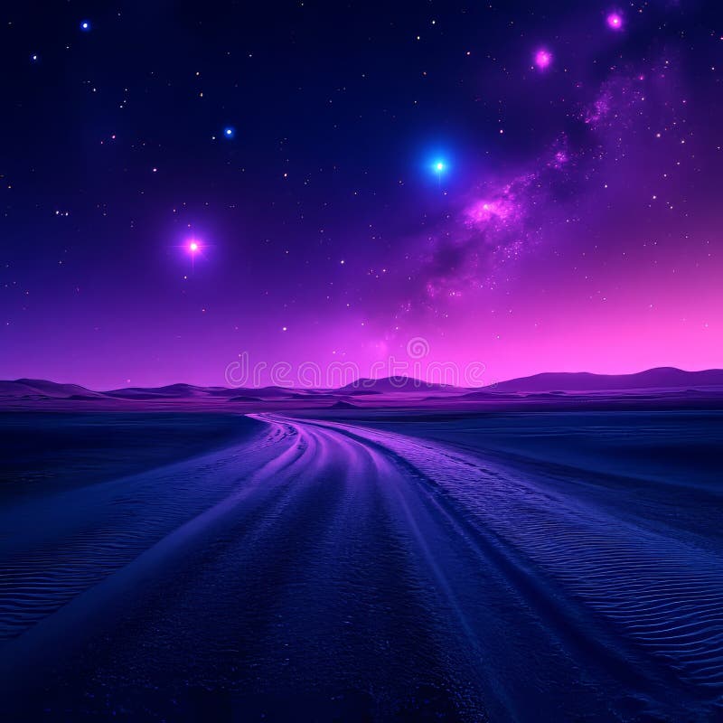 Vibrant, Galactic Shore Interstellar Desert Landscape with Celestial ...
