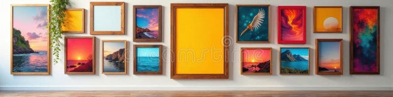 Vibrant Gallery Wall, Diverse Frame Sizes and Colors, Collection, Style ...