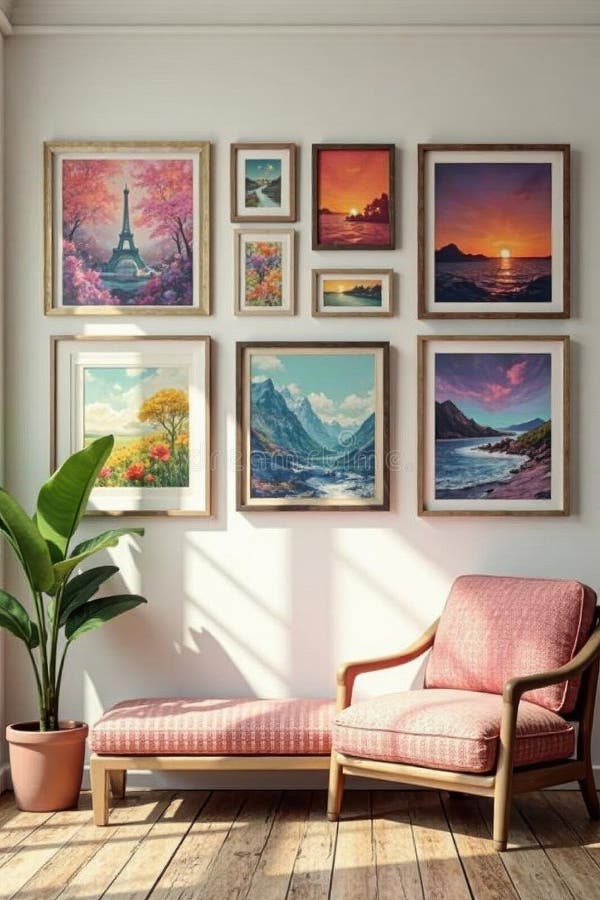Vibrant Gallery Wall, Diverse Frame Sizes and Colors , Design, Picture ...