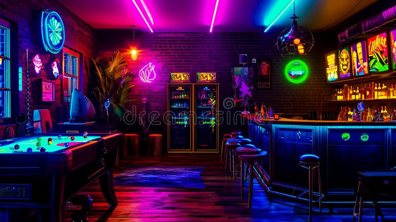 Vibrant game room in bar stock illustration. Illustration of hotel ...