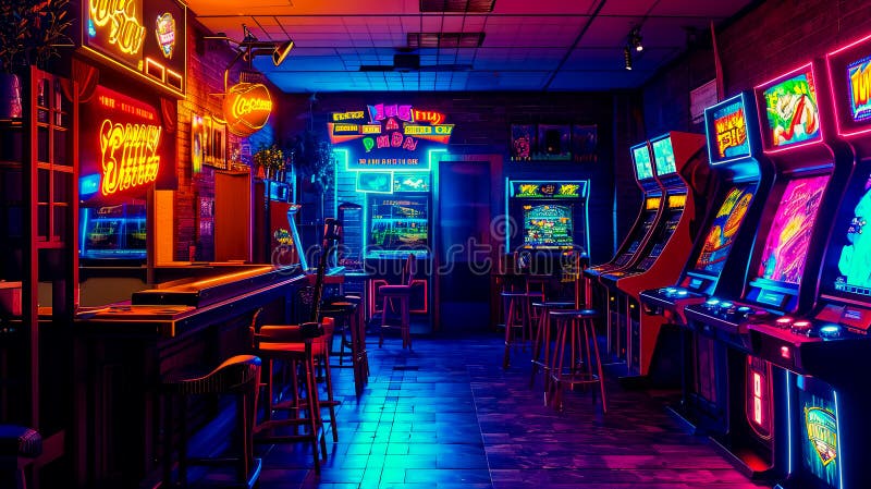 Vibrant game room in bar stock illustration. Illustration of furniture ...