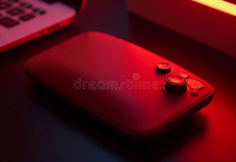 Vibrant Gaming Setup Illuminated by Red Light with a Sleek Device in ...