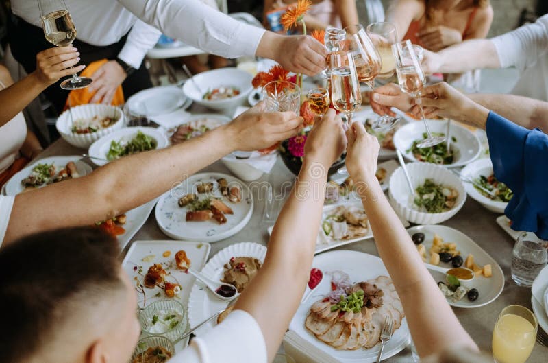 Celebrate Together Joyous Gathering Friends Delicious Food Stock Photos ...