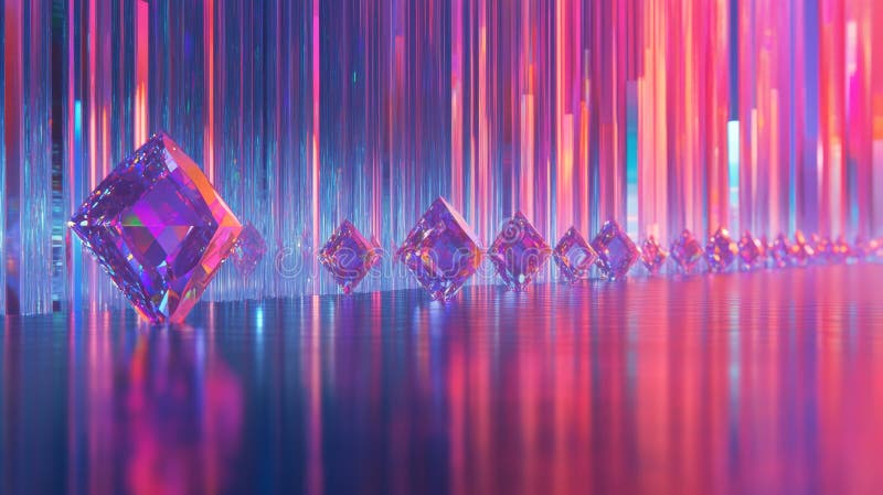 Vibrant Gems Made of Crystal Float on a Colorful Water Surface Stock ...