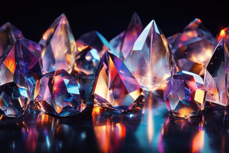 Vibrant Gemstones, Sparkling Crystals Shine Brightly in Dark Stock ...