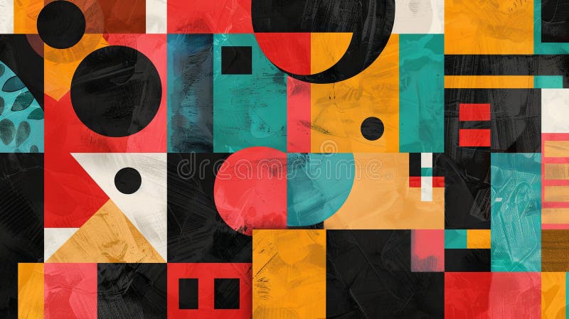 Vibrant Geometric Abstract Collage in Bold Colors and Dynamic Lines ...