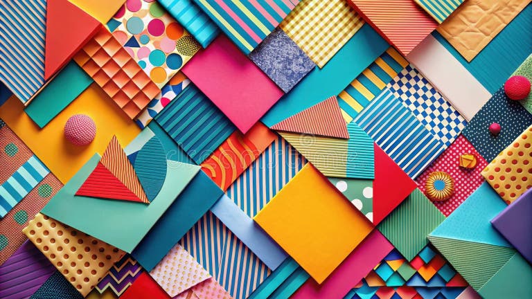 Vibrant Geometric Abstract Collage of Colorful Shapes and Patterns ...