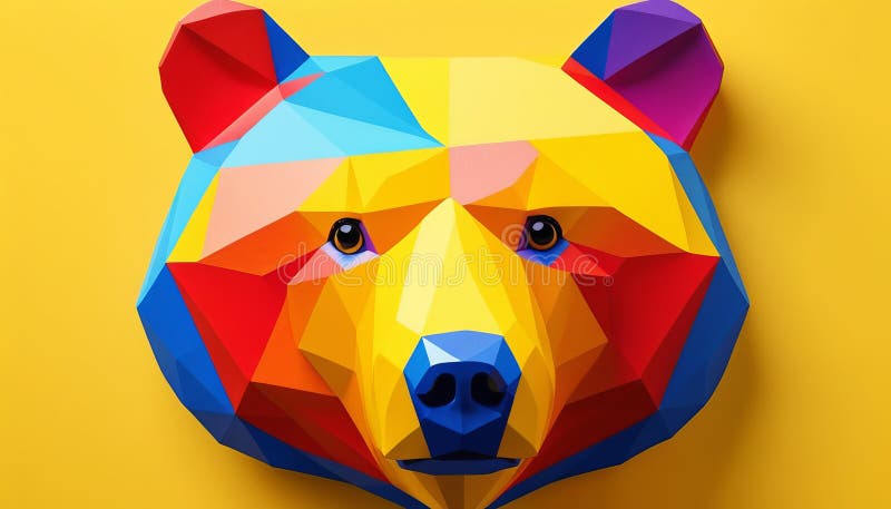 Vibrant Geometric Bear Art on Yellow Background Stock Image - Image of ...