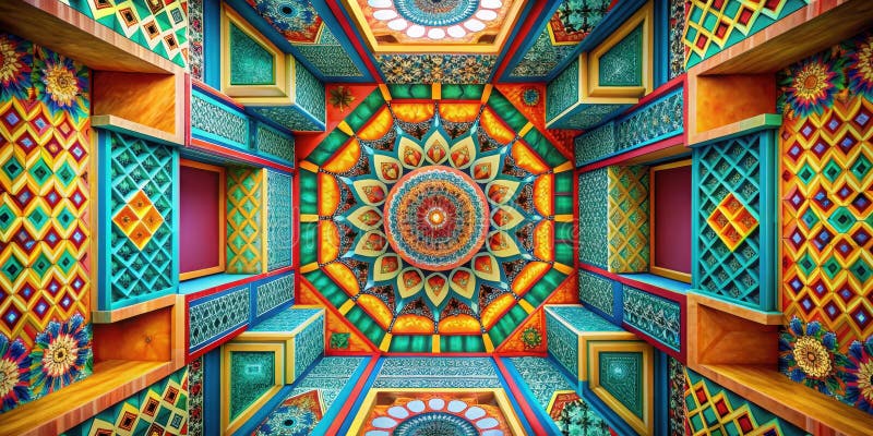 Vibrant Geometric Ceiling Design Featuring Intricate Mosaic Patterns ...
