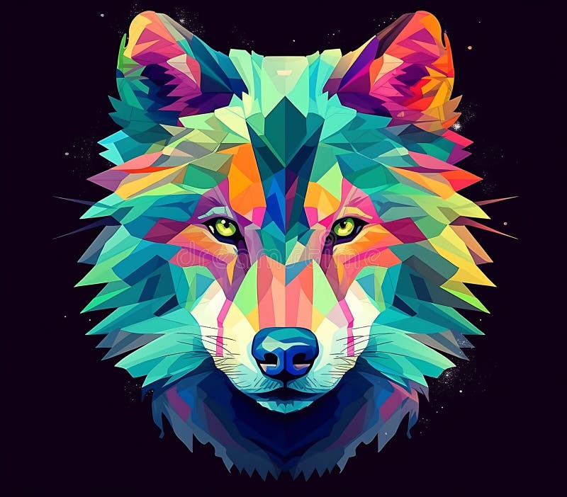 Colorful Geometric Wolf Illustration with Striking Eyes and Vibrant ...