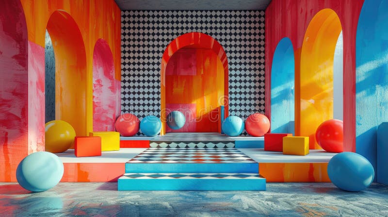 Vibrant Geometric Display Podiums in Colorful Modern Interior Design ...