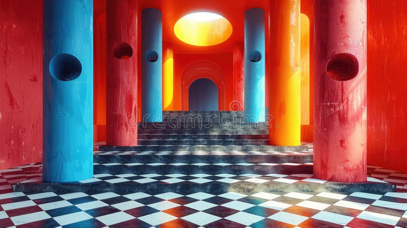 Vibrant Geometric Display Podiums in Colorful Modern Interior Design ...