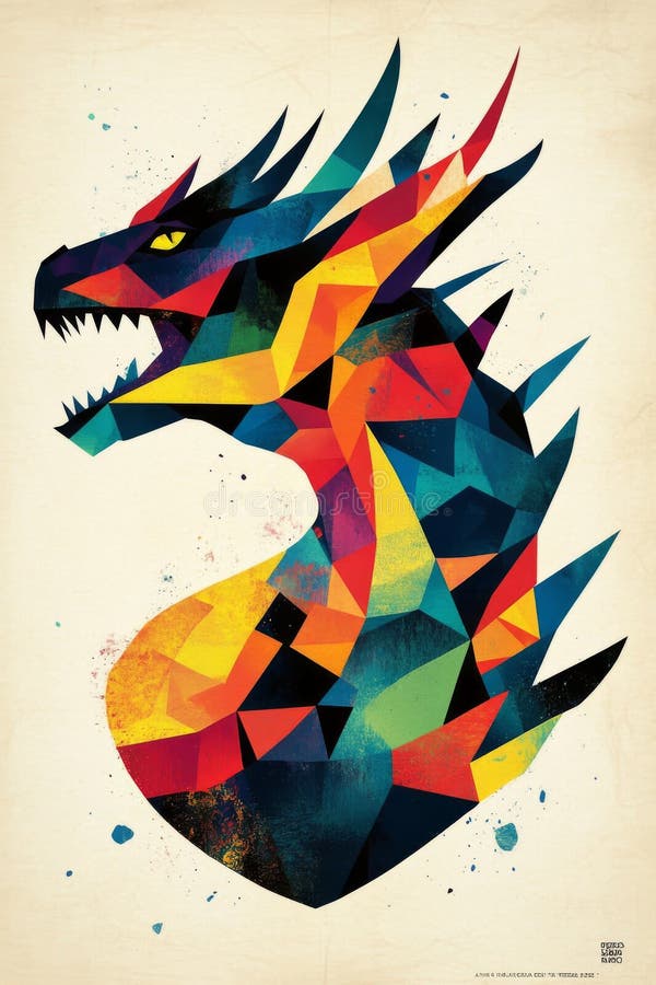 Vibrant Geometric Dragon Illustration with Bold Colors and Sharp Angles ...