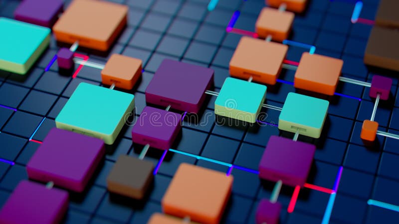 Vibrant Geometric Grid: a Colorful Interplay of Shapes on Dark Canvas ...