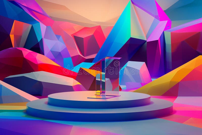 A Vibrant Geometric Landscape with a Podium Stage, Highlighted by a ...