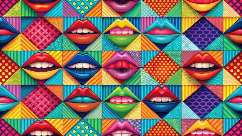 Vibrant Geometric Lip Art a Colorful Pattern of Smiling Mouths in a ...