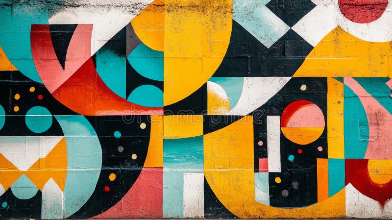 Vibrant Geometric Mural with Bold Colors and Shapes Stock Illustration ...
