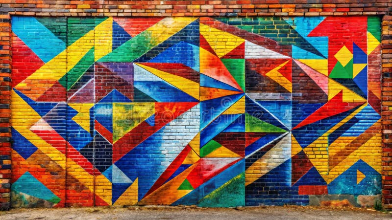 Vibrant Geometric Mural on Brick Wall Abstract Colorful Design ...