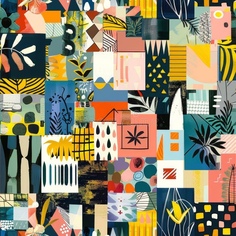 Vibrant Geometric and Organic Shapes Abstract Collage Stock Image ...