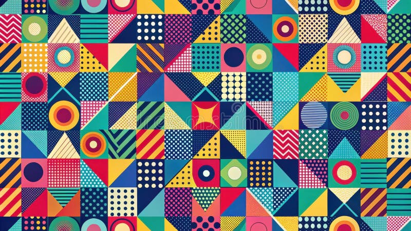 Vibrant Geometric Patchwork Design Featuring Bold Colors and Shapes ...